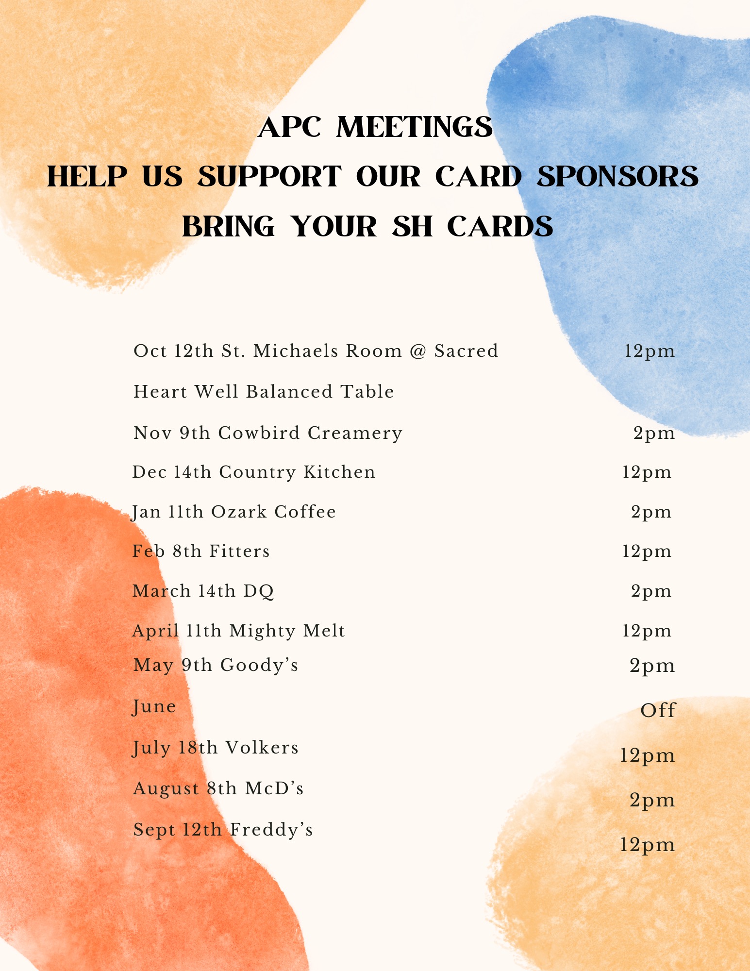 APC Meeting Schedule For The Year is HERE!! - Sacred Heart School - Est ...